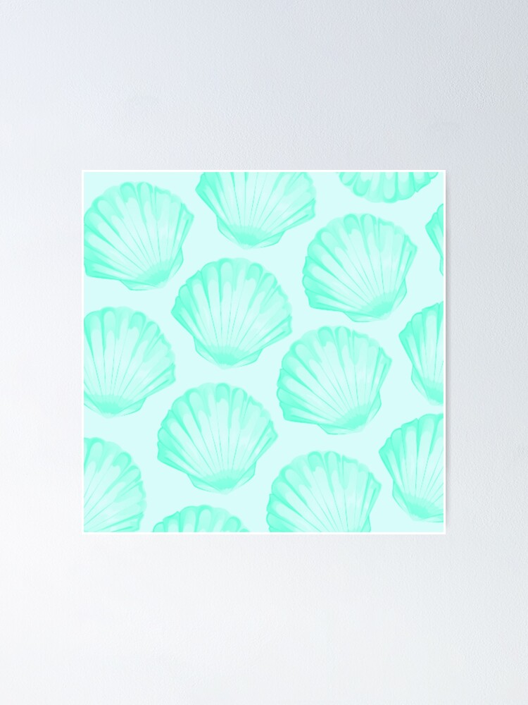 "Light Mint Green Watercolor Beach Scallop Sea Shells" Poster by ...