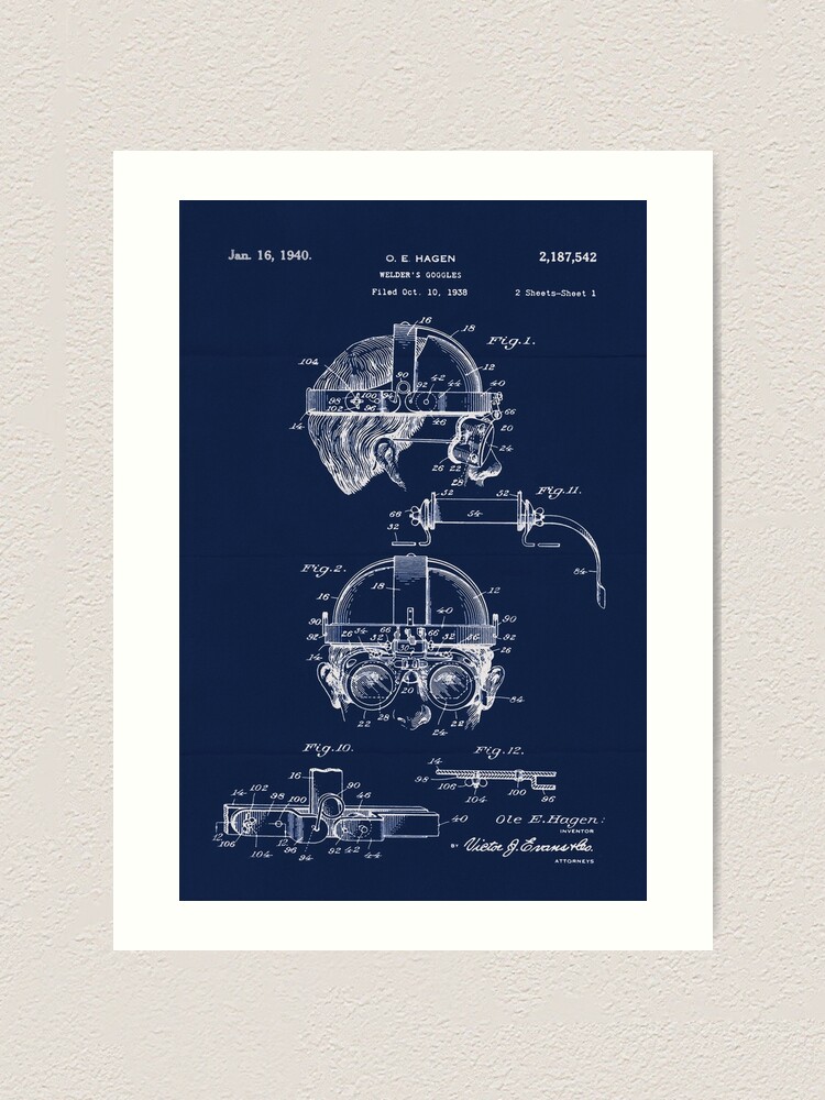 "Antique Welders Goggles blueprint drawing" Art Print by Glimmersmith ...