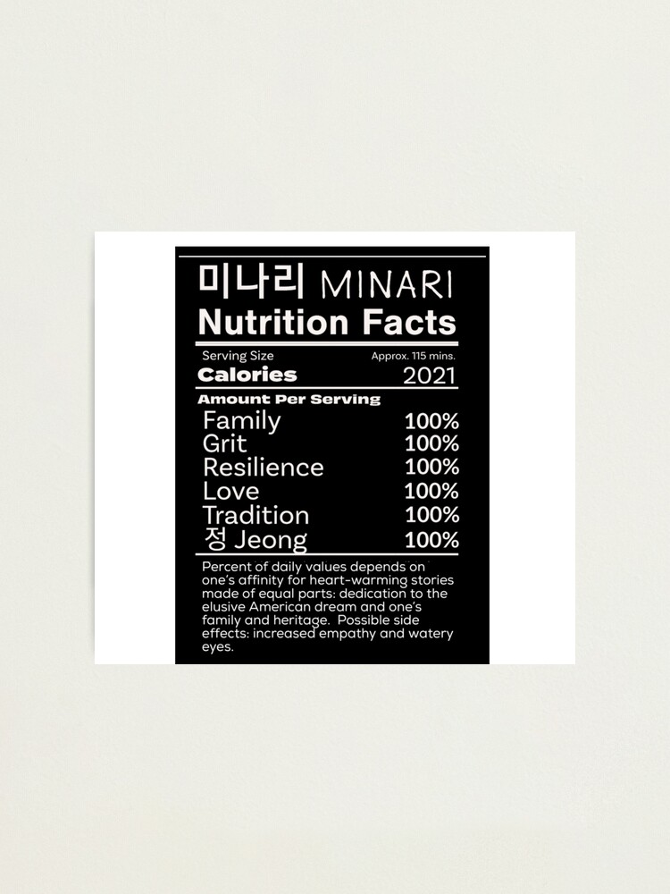 Lámina fotográfica «Minari, etiqueta nutricional, ingredientes de ...