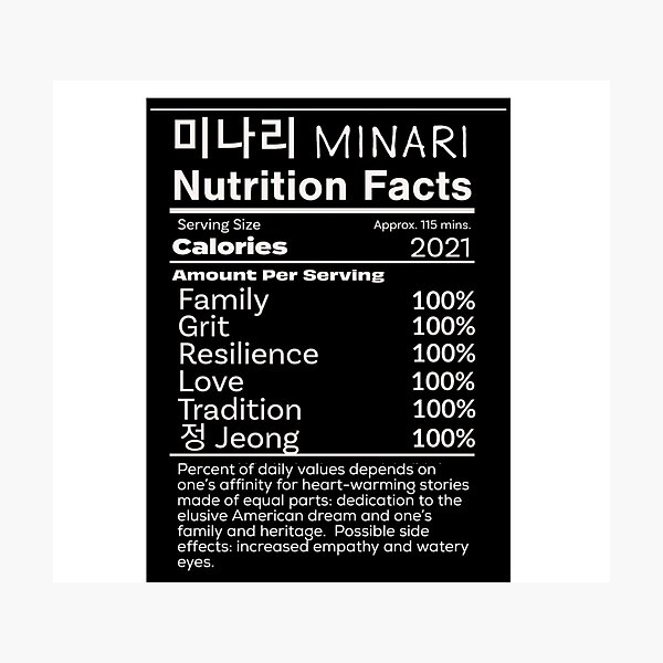 Lámina fotográfica «Minari, etiqueta nutricional, ingredientes de ...