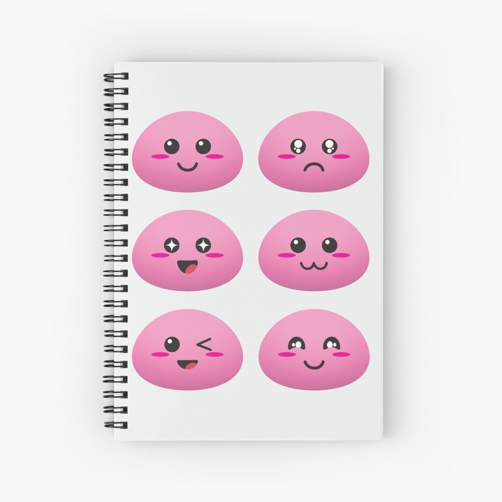 "A Set of 6 Cute Kawaii Pink Mochi With Different Facial Expressions ...