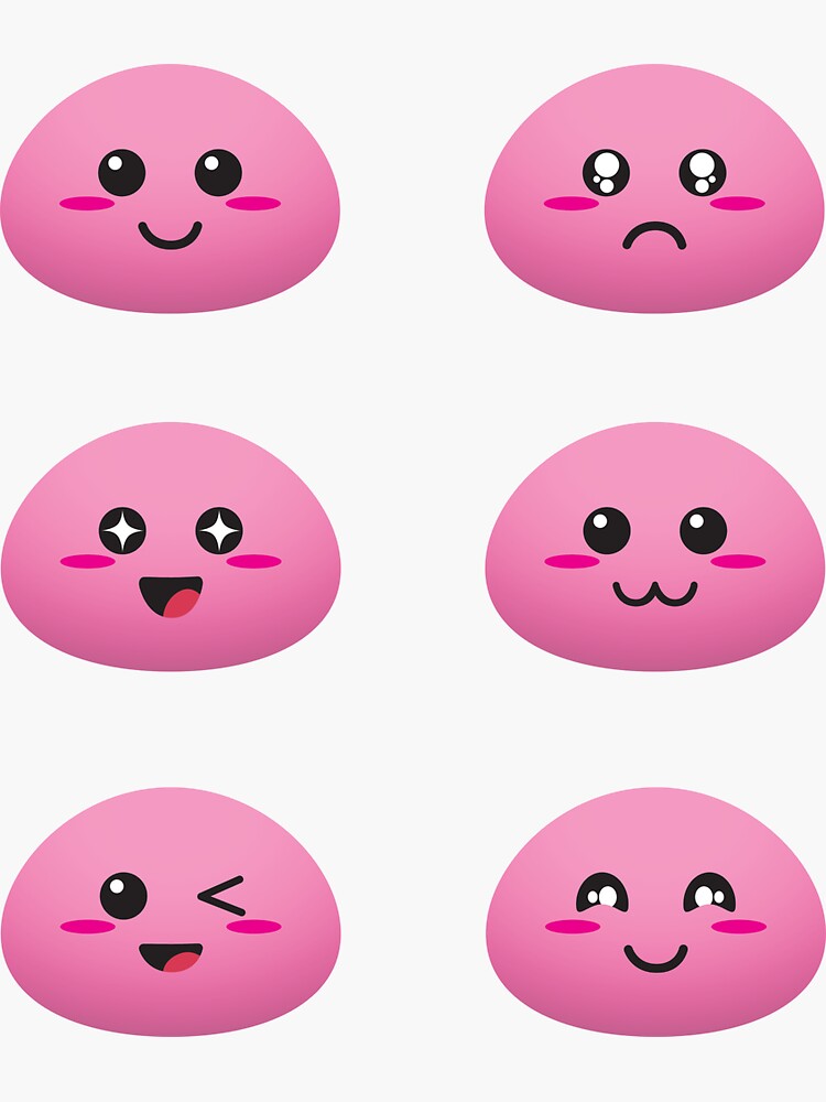"A Set of 6 Cute Kawaii Pink Mochi With Different Facial Expressions ...