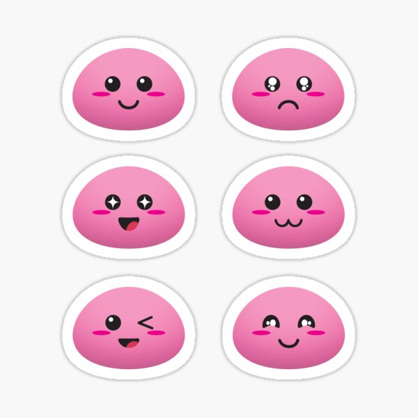 "A Set of 6 Cute Kawaii Pink Mochi With Different Facial Expressions ...