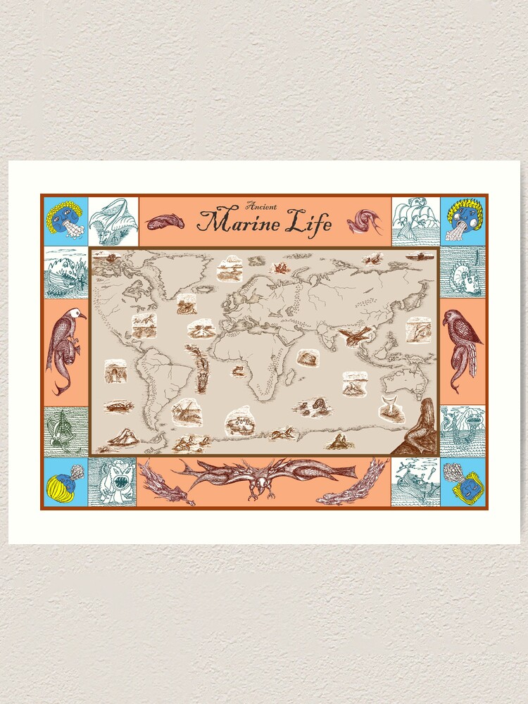 "Ancient Marine Life map" Art Print by davidfraser | Redbubble