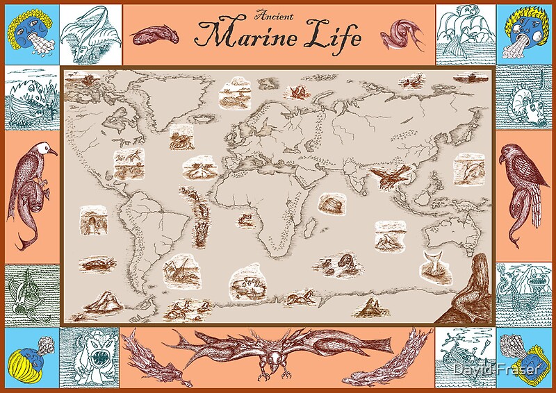 "Ancient Marine Life map" by David Fraser | Redbubble