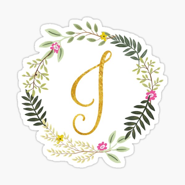 "Floral and Gold Initial Monogram J" Sticker by Chiccountry | Redbubble