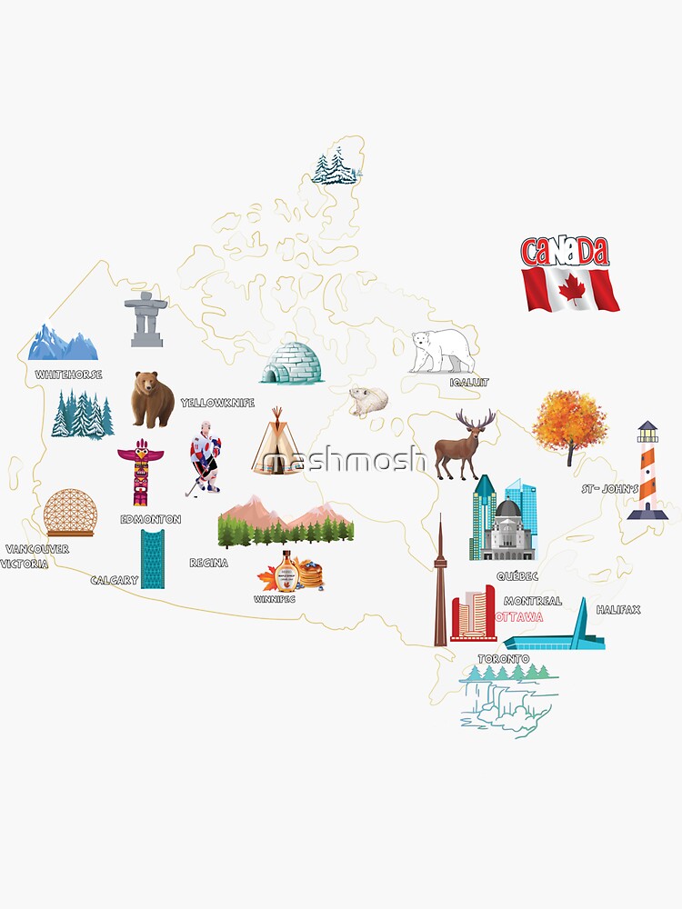 "Canada Map tourist attractions cities flag, Canadian national symbols ...