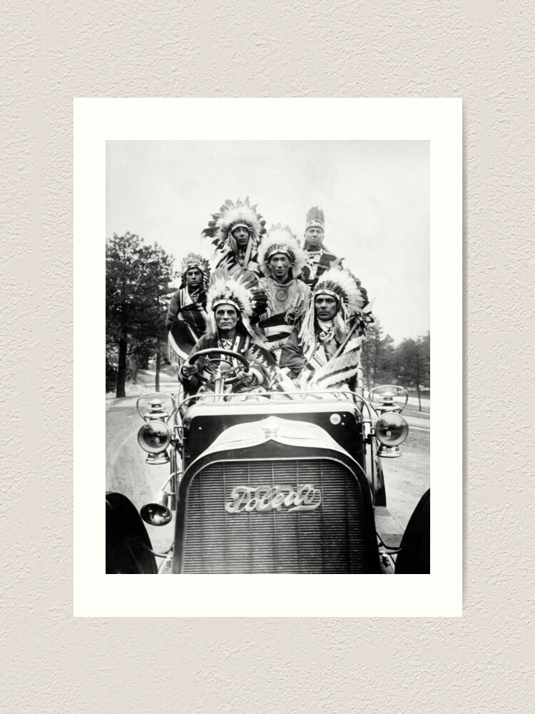 "Native Americans In Traditional Dress Driving Car - 1905" Art Print by ...