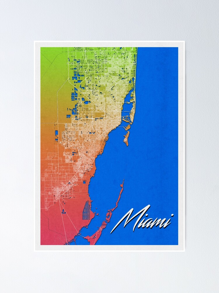 "Miami Florida Map Sun Art" Poster by Wizardofpizza | Redbubble