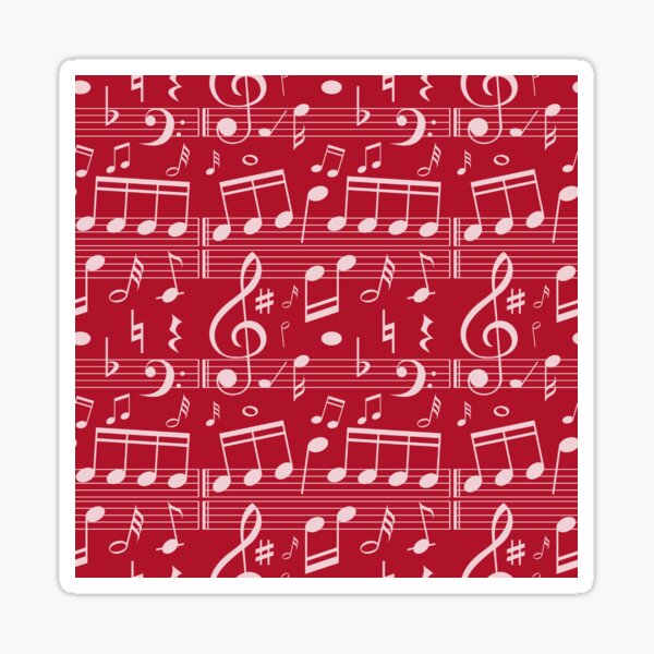 "Music Notes on Red" Sticker for Sale by KrisInStitches | Redbubble