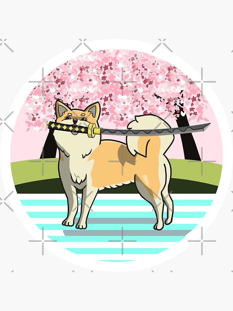 "Samurai Shiba Inu Katana Sakura Chill and Relax" Sticker for Sale by ...