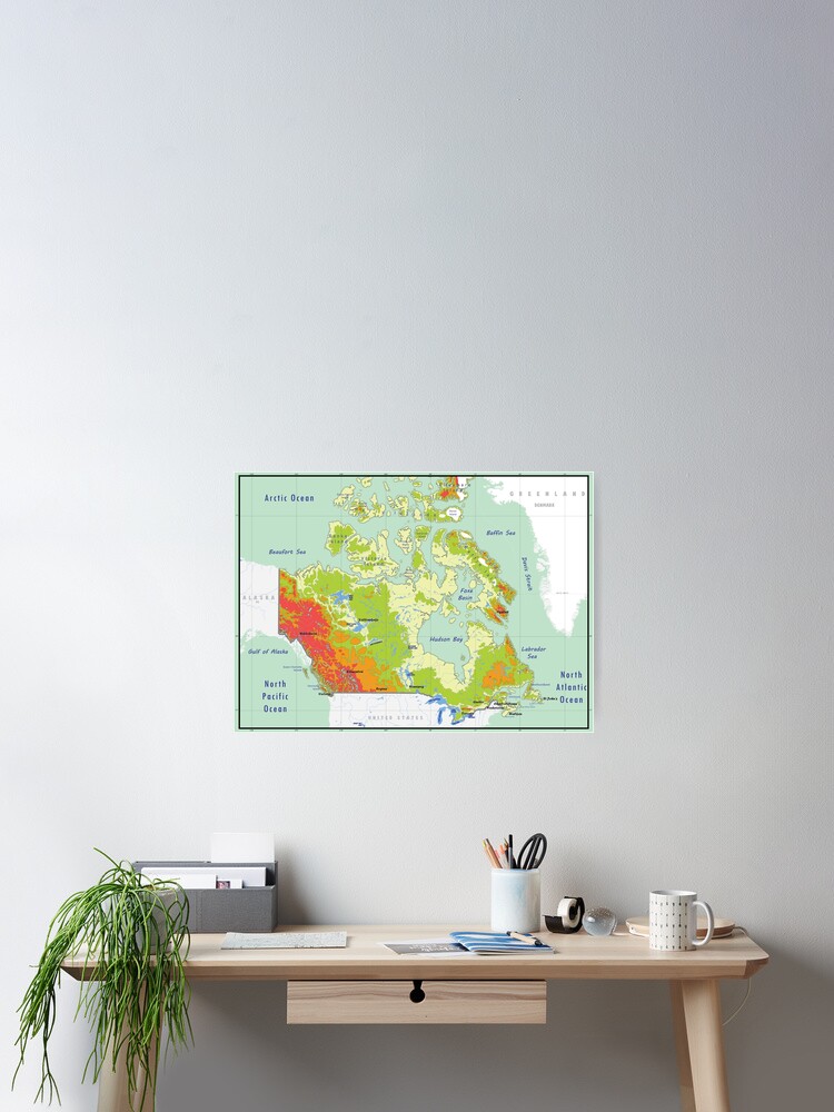 "Canada map, topographic map of Canada with names of the oceans, seas ...