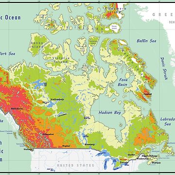 "Canada map, topographic map of Canada with names of the oceans, seas ...