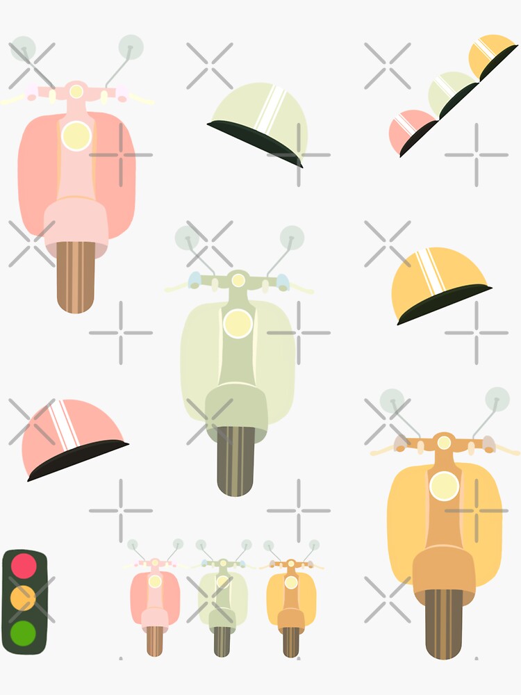 "Cute Vintage Vespa Scooter with Helmet - Pattern Design (orange ...