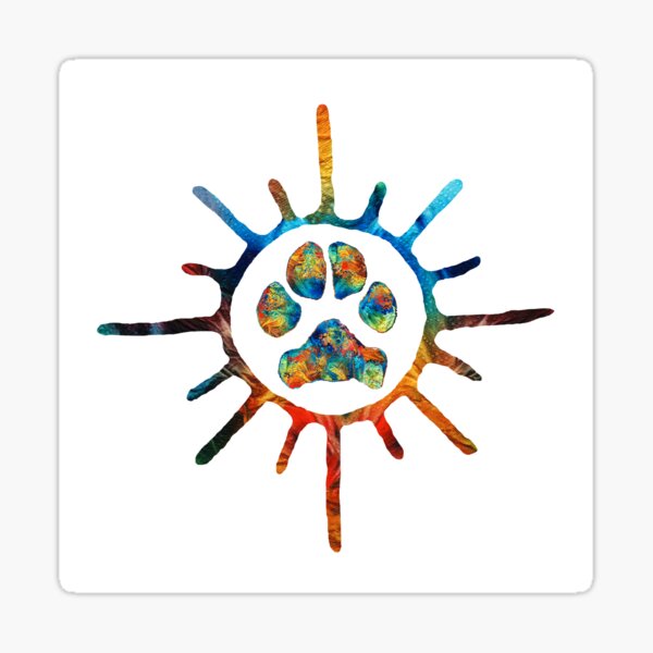 "Colorful Dog Paw Art Sun Symbol by Sharon Cummings" Sticker for Sale ...