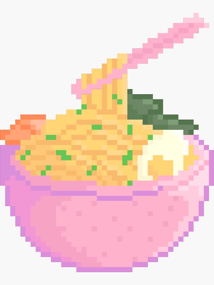 "Pink 8-Bit Pixel Ramen Noodles" Sticker for Sale by treblesomebat ...