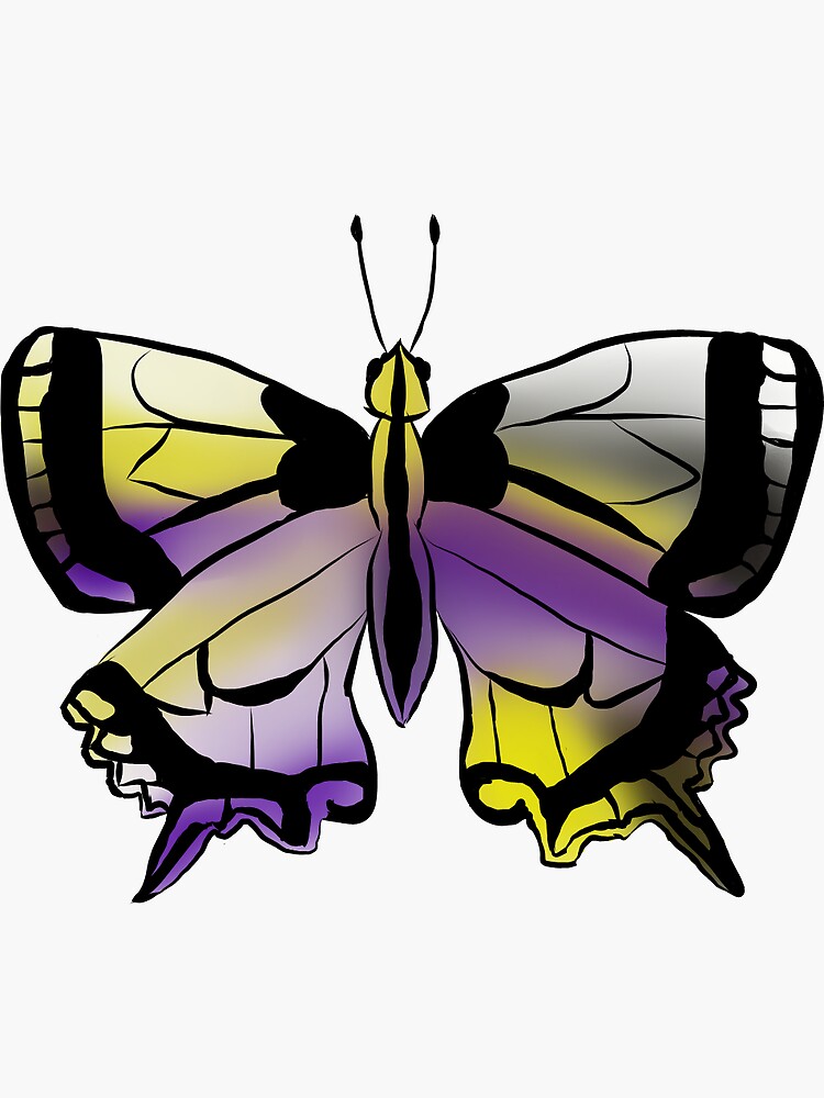 "Nonbinary Pride Butterfly" Sticker by becfromthedead | Redbubble