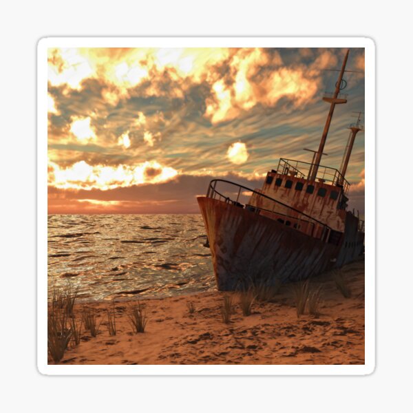 "Sunny Beach Wreck" Sticker by Guilhem-Bedos | Redbubble