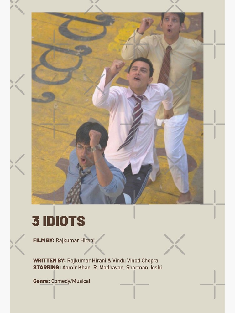 "3 Idiots - minimalist movie poster " Sticker for Sale by BollywoodAI ...