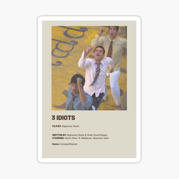 "3 Idiots - minimalist movie poster " Sticker for Sale by BollywoodAI ...