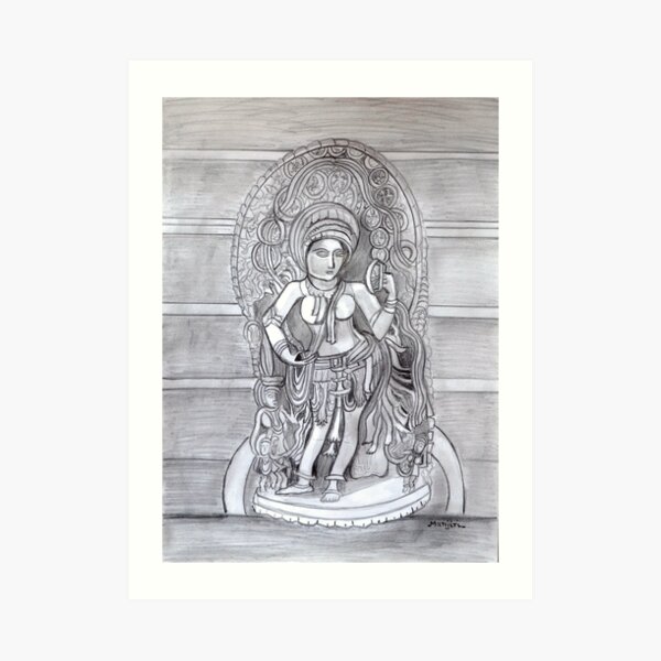 "Sculpture pencil drawing of Madanika Chennakesava temple Karnataka ...