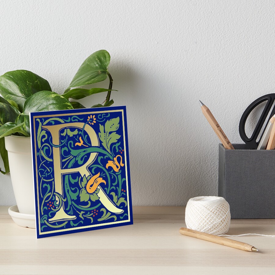 "Illuminated Lettering William Morris Blue Letter R" Art Board Print ...