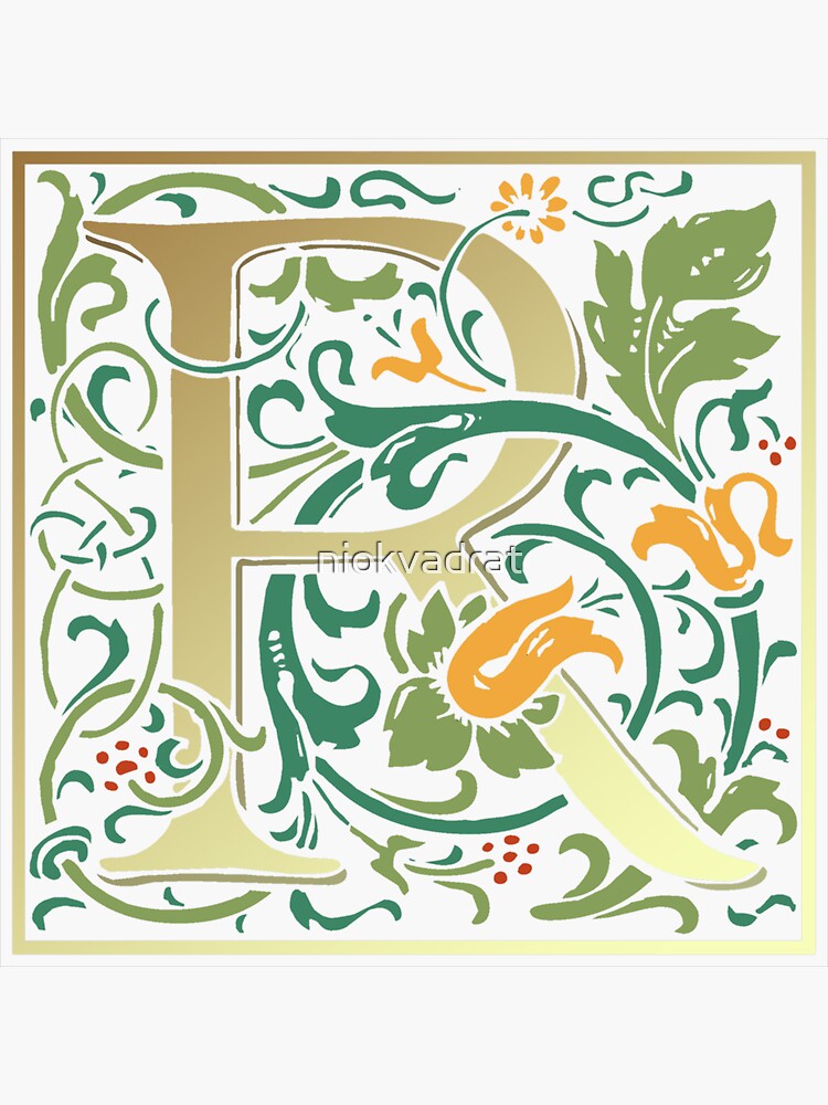 "Illuminated Lettering William Morris Blue Letter R" Sticker for Sale ...