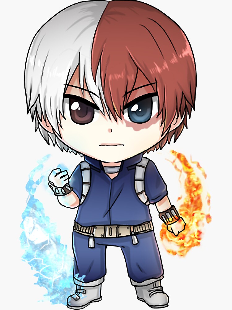 "Shoto Todoroki Chibi Fire and Ice" Sticker by KatsukiHero | Redbubble