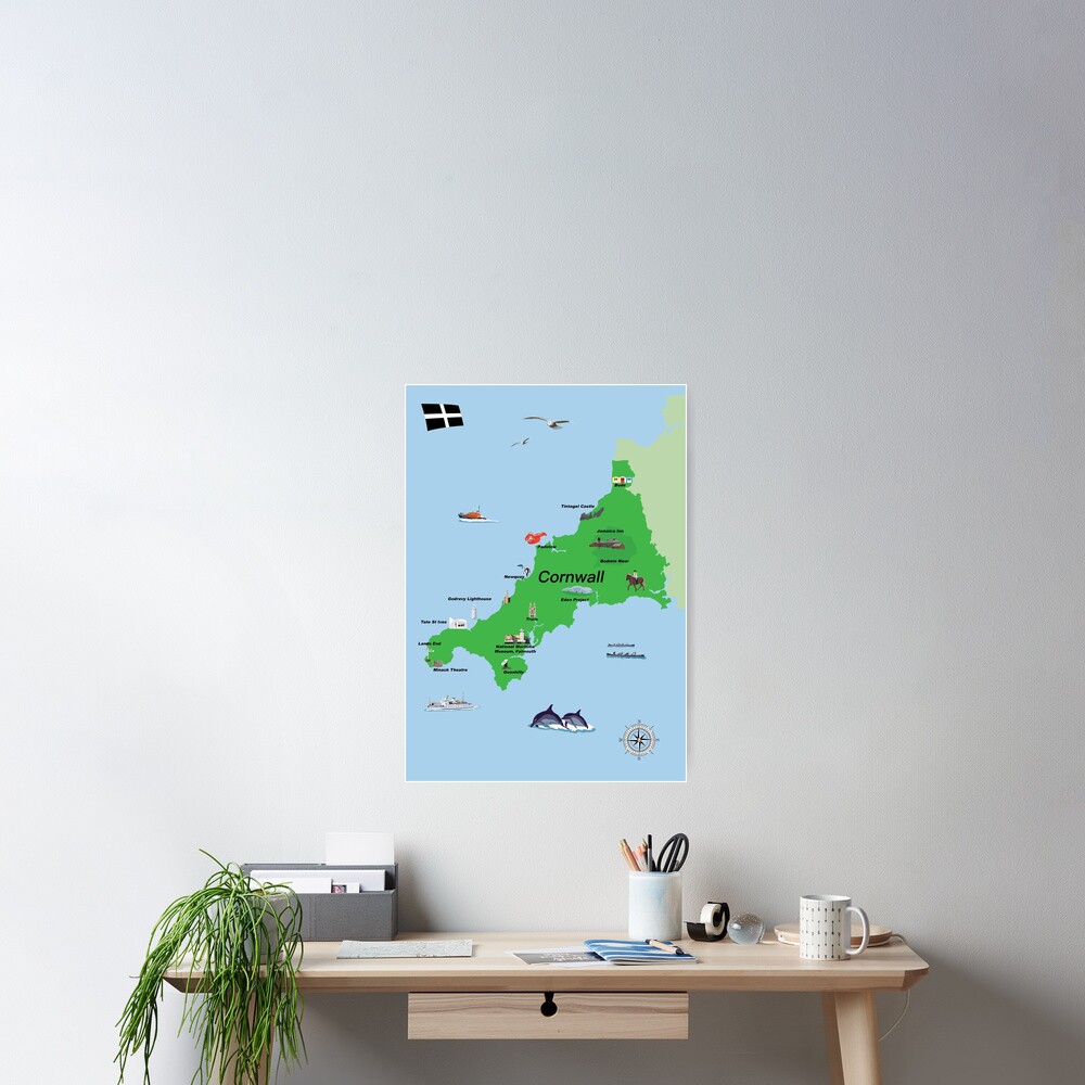 "Illustrated map of Cornwall" Poster by WayneBrant | Redbubble