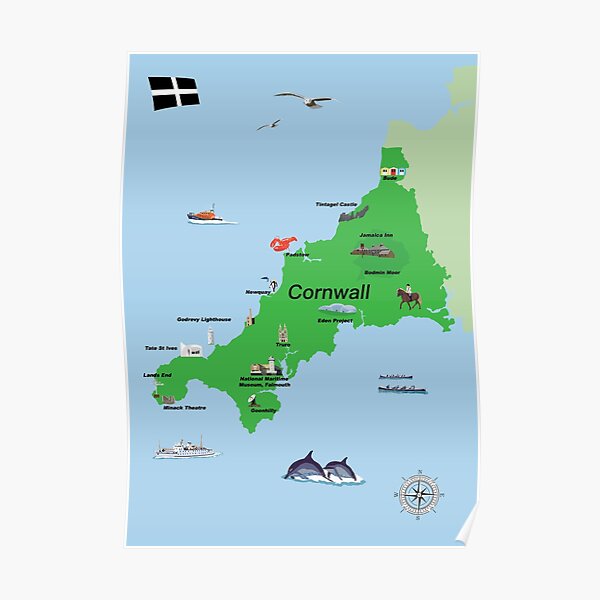 "Illustrated map of Cornwall" Poster by WayneBrant | Redbubble