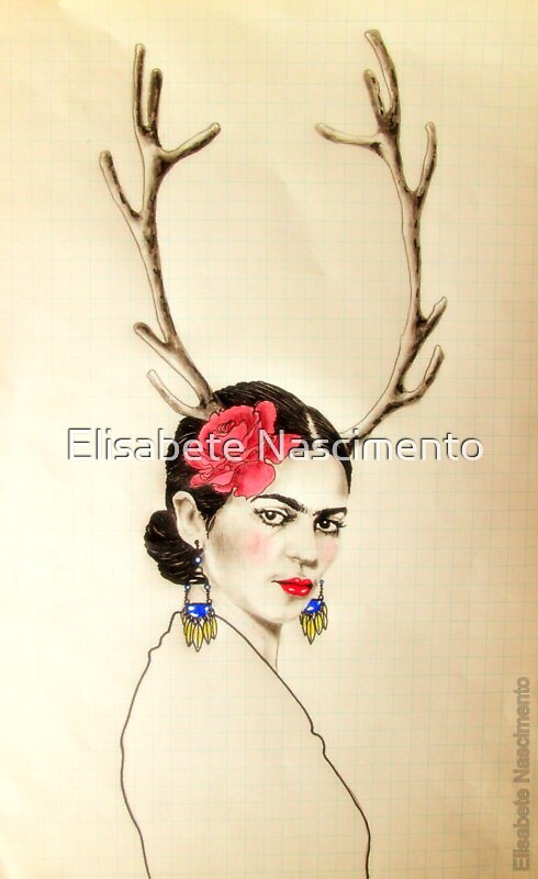 "Frida Kahlo with deer antlers " by Elisabete Nascimento | Redbubble