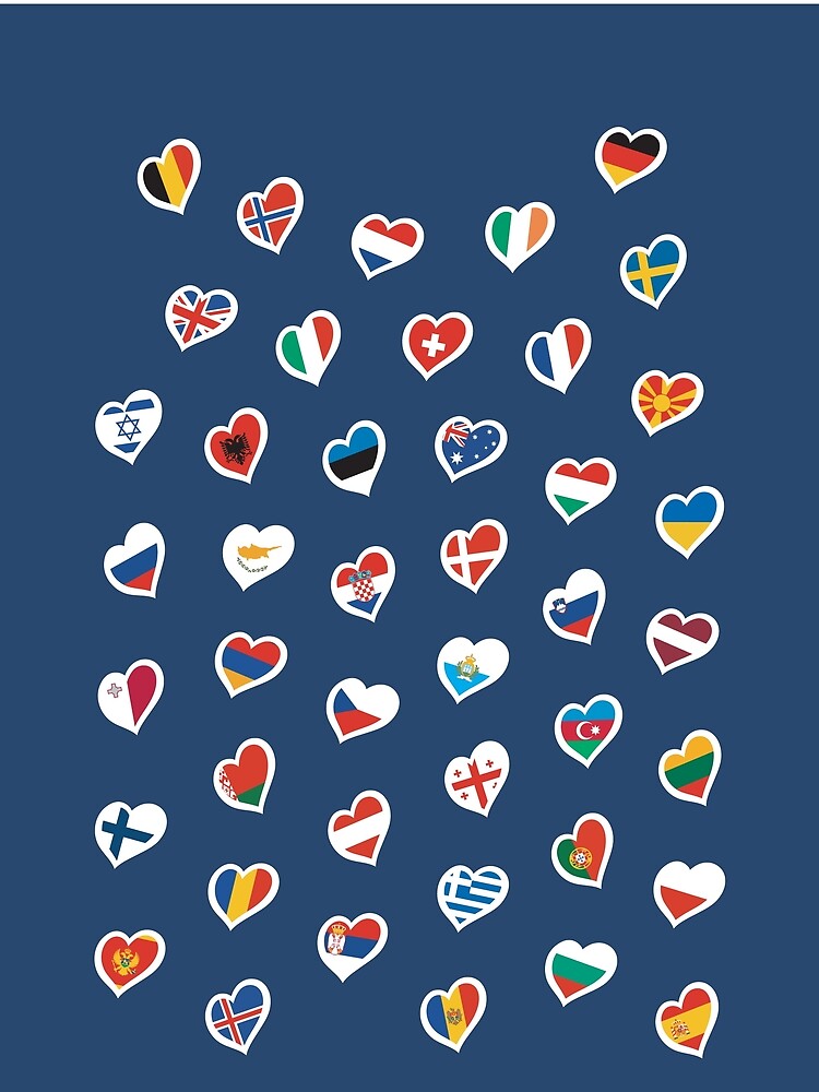 "Eurovision Song Contest Country Flags in Hearts" T-shirt for Sale by ...