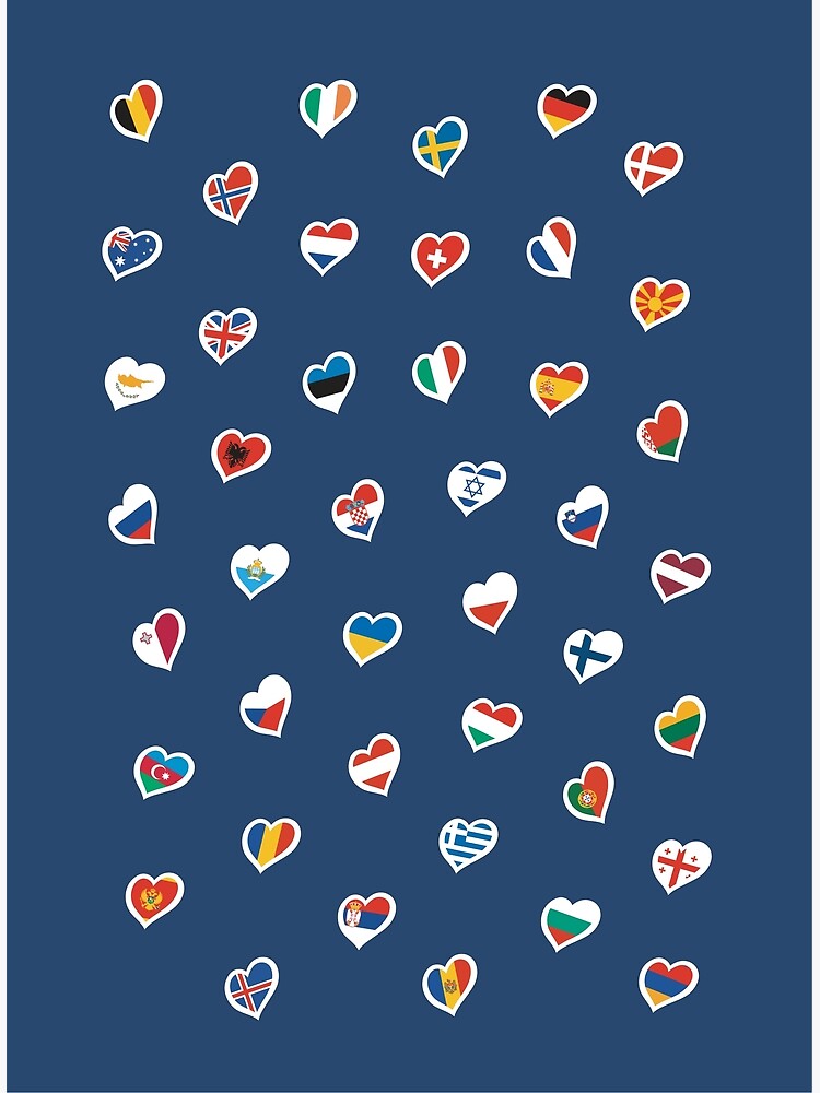Eurovision Song Contest Country Flags In Hearts Premium Matte Vertical ...