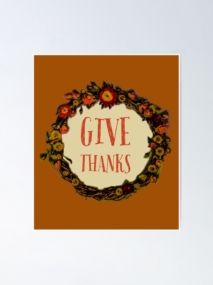 Give Thanks Thanksgiving Wreath Floral Sticker Pack Poster For Sale