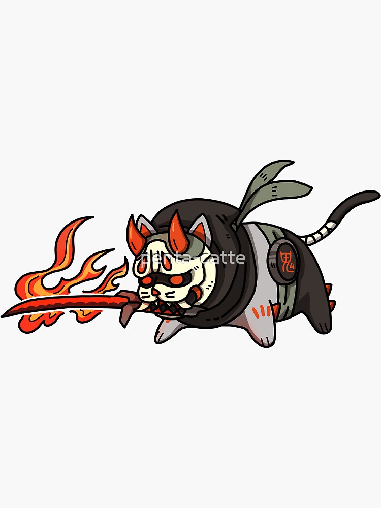 "Oni Genji Cat" Sticker for Sale by penta-catte | Redbubble