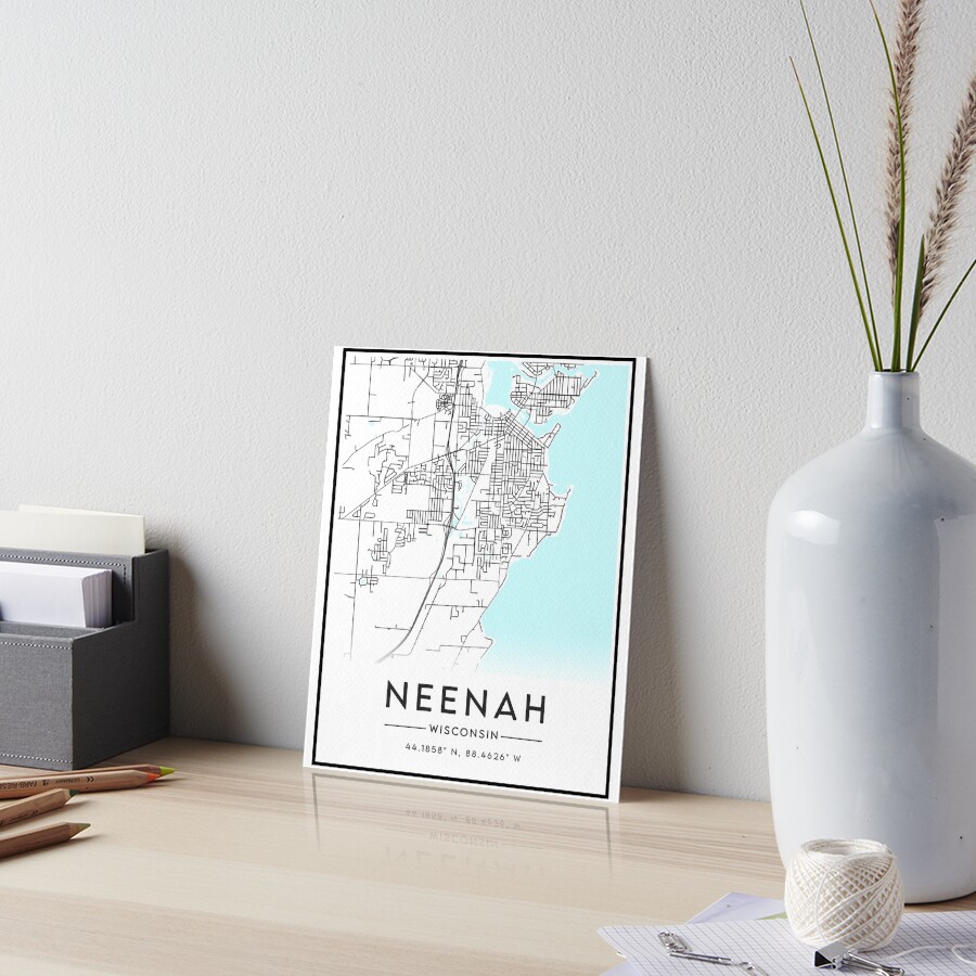 "Neenah Wisconsin City Map Black and White" Art Board Print by ...