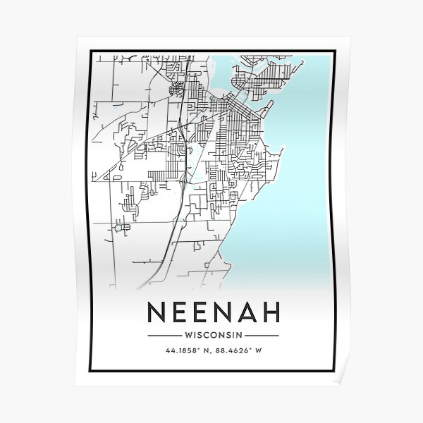 Póster «Mapa de la ciudad de Neenah Wisconsin en blanco y negro» de ...