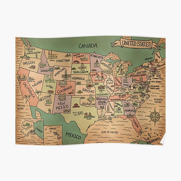 "Colorful Vintage USA Map " Poster for Sale by sheridanartwork | Redbubble