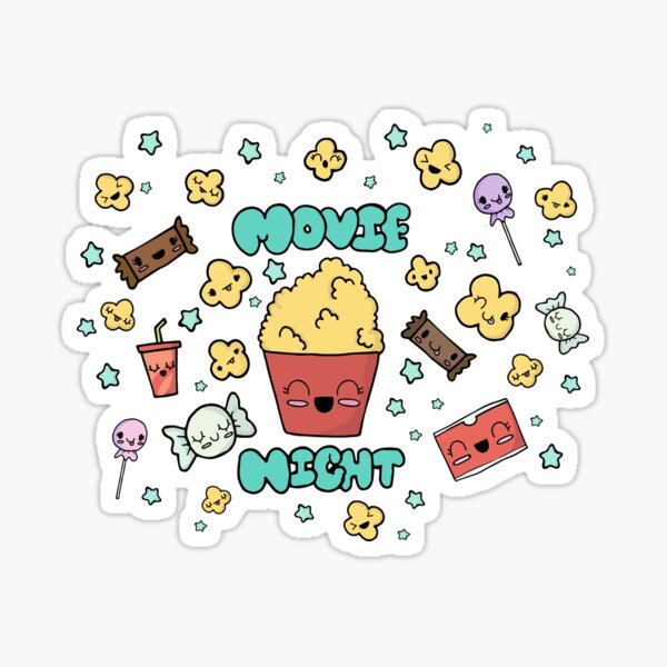 "Cute Movie Night" Sticker for Sale by claudiaramos | Redbubble