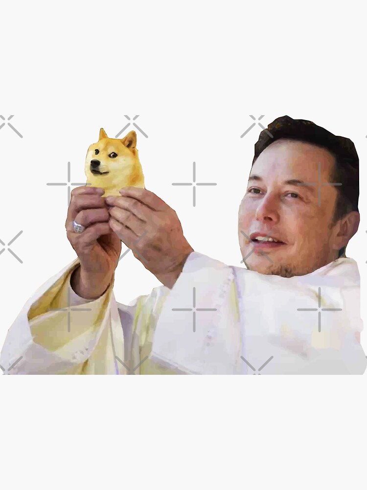 "Elon Musk Dogecoin Meme - Elon Musk Holding Dogecoin" Sticker by ...