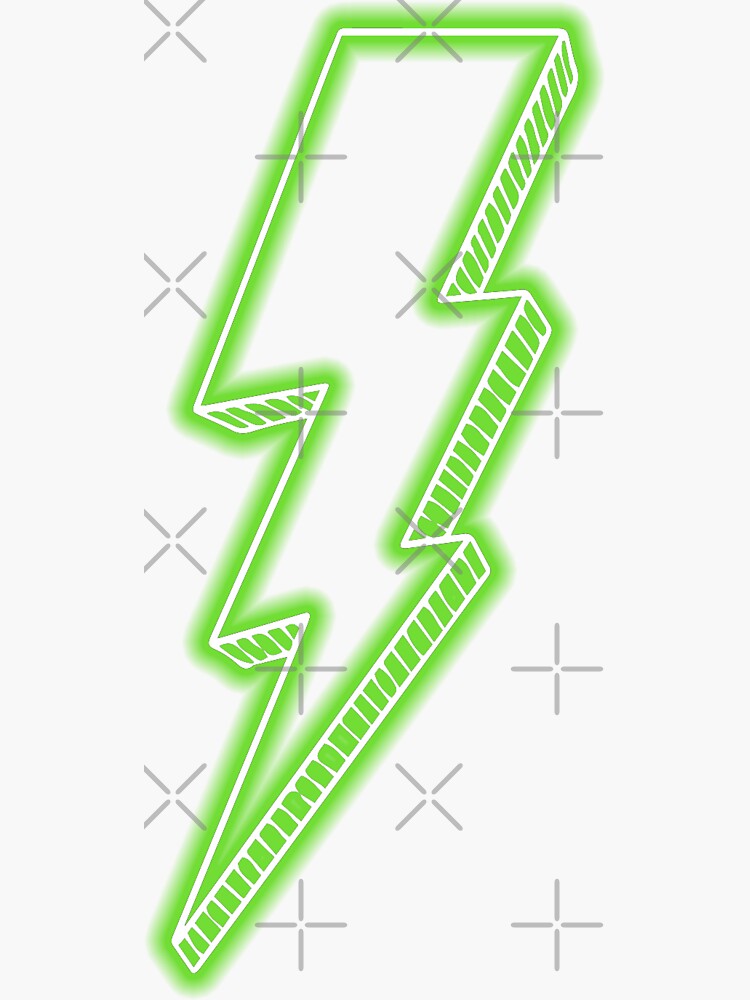 "Green neon lightning bolt" Sticker by Fuyuji | Redbubble