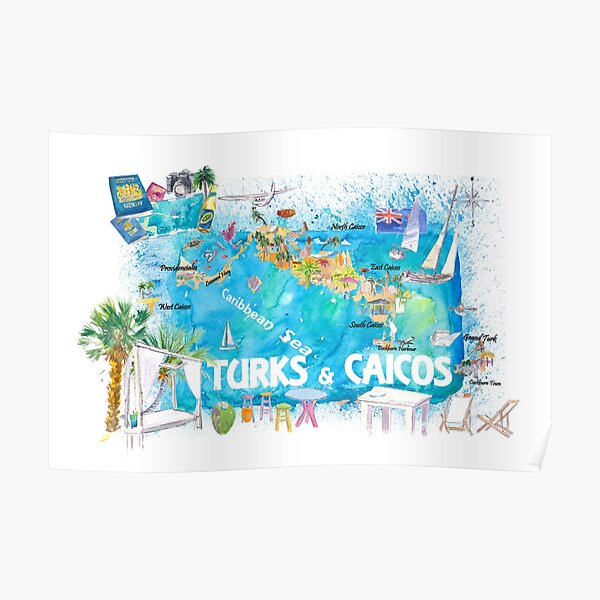 "Turks & Caicos Antilles Illustrated Travel Map with Roads and ...