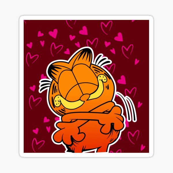 "Garfield hugging with hearts background" Sticker by hateeyes | Redbubble