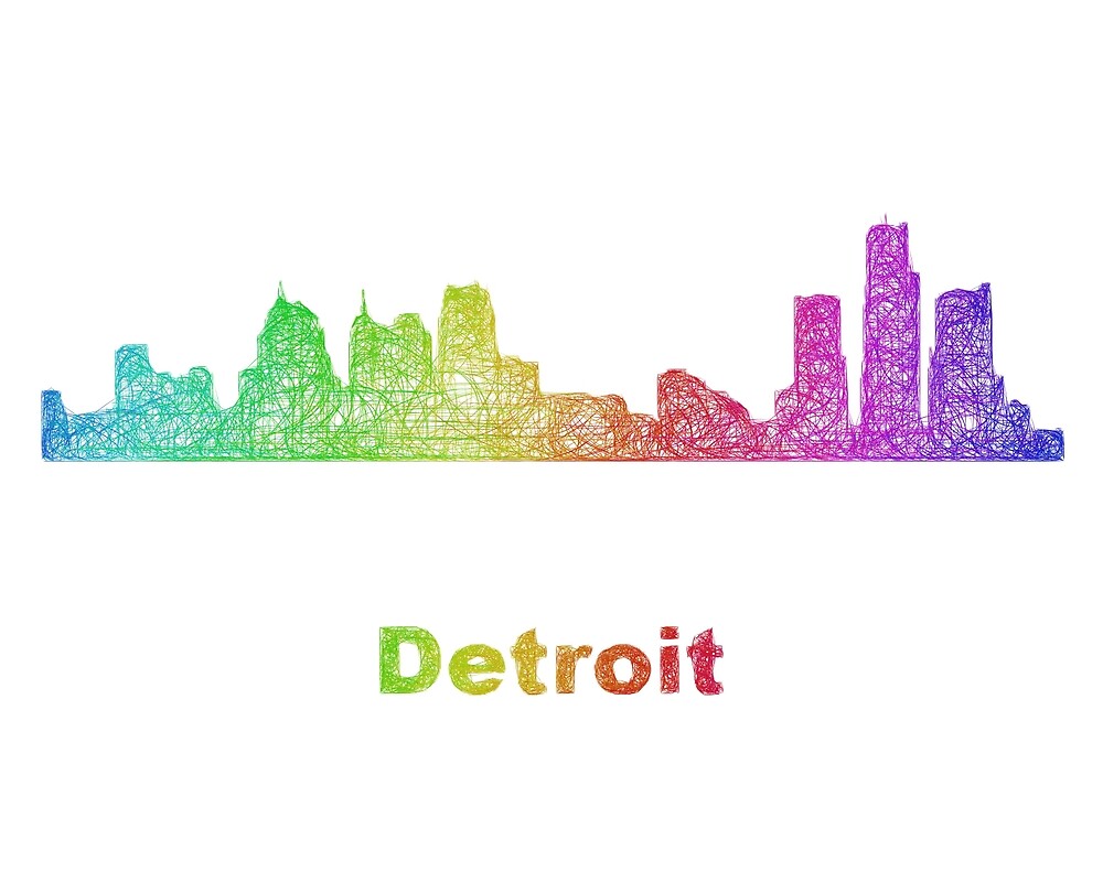 "Rainbow Detroit skyline" by davidzydd | Redbubble