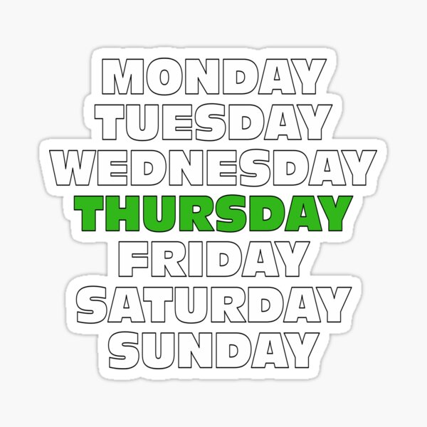 "Days of the week - Thursday" Sticker for Sale by angelisart | Redbubble