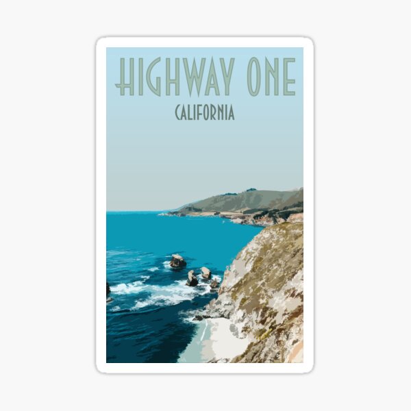 "highway one vintage travel, california vintage travel" Sticker for ...