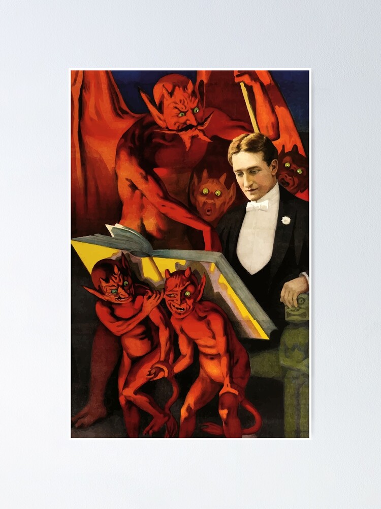 "Magician with the Devil and demons, vintage poster" Poster for Sale by ...