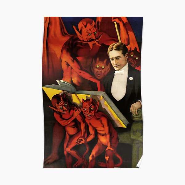 "Magician with the Devil and demons, vintage poster" Poster for Sale by ...