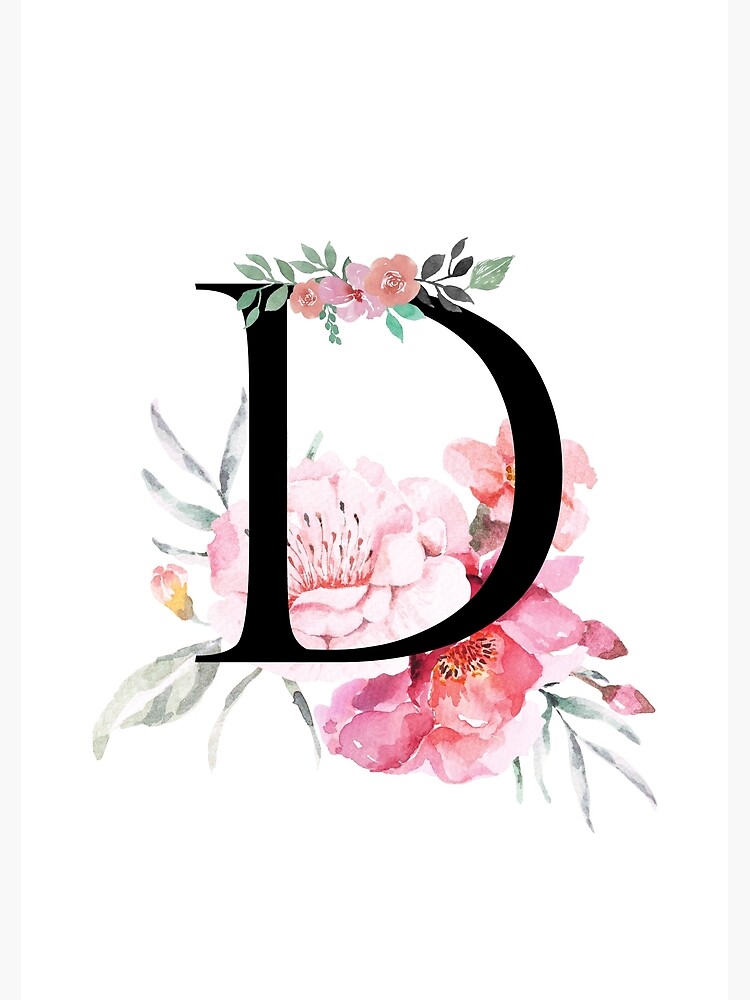 Póster «Letra 'D' Alfabeto del monograma inicial con flores de acuarela ...