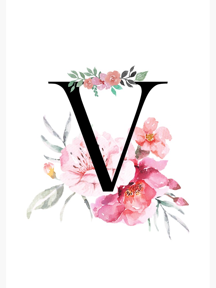 Pegatina «Letra 'V' Alfabeto del monograma inicial con flores de ...